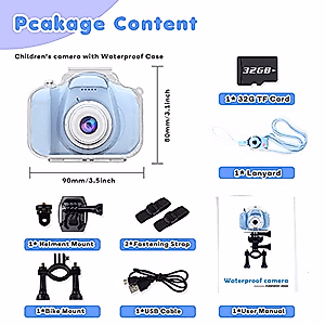 Yoophane Kids Waterproof Camera Gifts for 6 7 8 9 10 Year Old Action Kids Camera for Age 3-12 Christmas Birthday Gifts Underwater Video Recorder with 32GB SD Card (Blue)