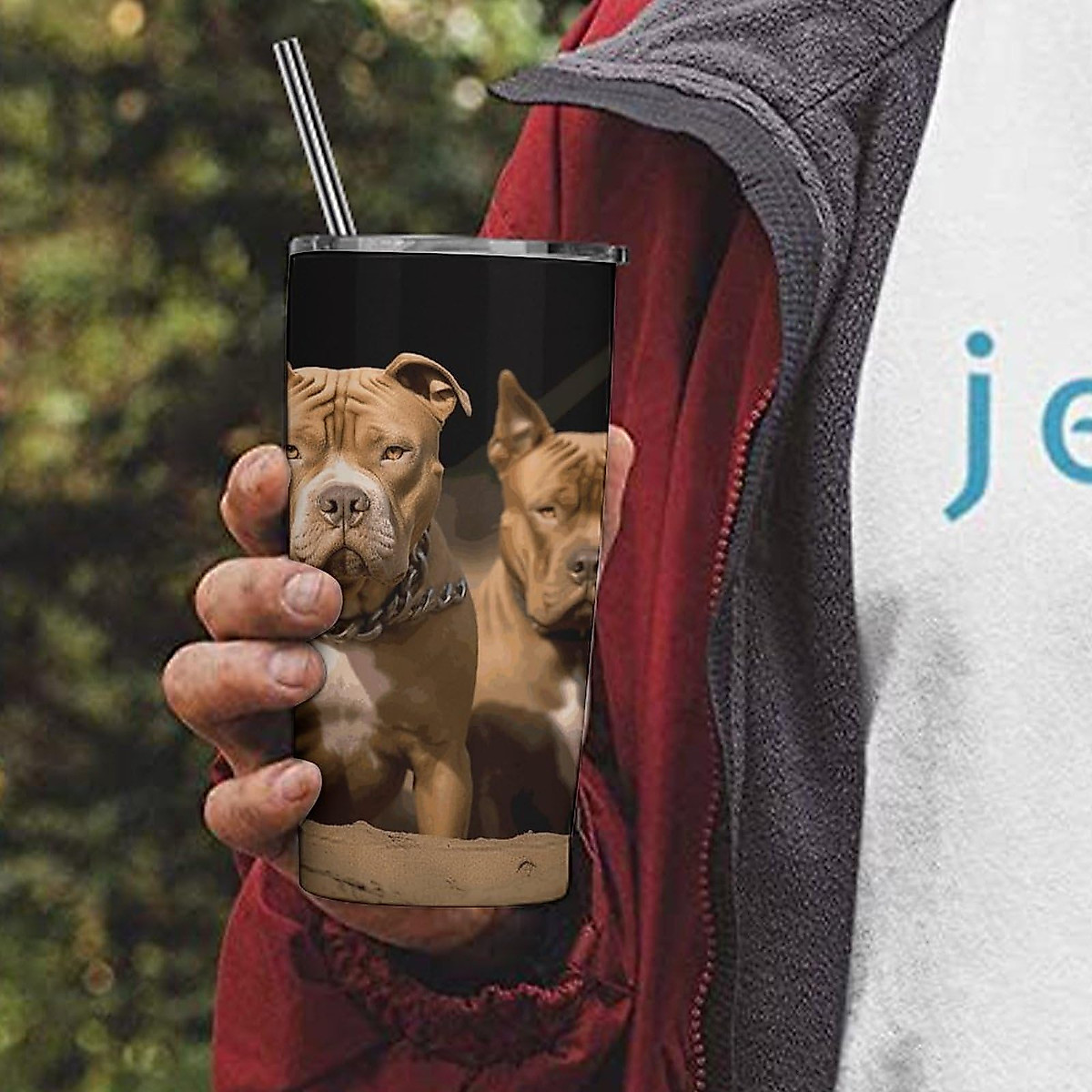 Stainless Steel Insulated Travel Mug with Lid Spill Proof Car Tumbler Cup Pitbull Dogs Printed Camping Cups for Coffee Tea Thermos Keeps