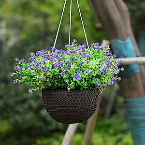 Momkids 4 Pcs Sprlng Artifical Flower & Plant Outdoor Uv Resistant Faux Plastic Floral Fake Greenery Shrubs Hanging Plant Planter for Home Garden Window Box Balcony Porch Decoration (Purple)