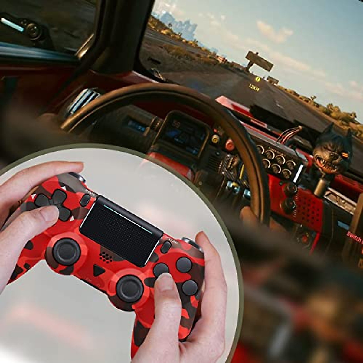 PYMENA Wireless Controller for PS4, Audio Function Bluetooth Gamepad for PS4/Pro/Slim Camo Red