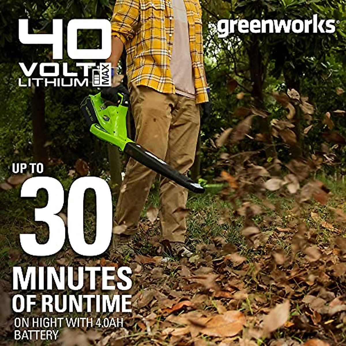 Greenworks 40V (150 MPH) Cordless Leaf Blower, 4.0Ah Battery and Charger Included 24212, 4Ah Battery & Charger, Gutter Cleaning Kit