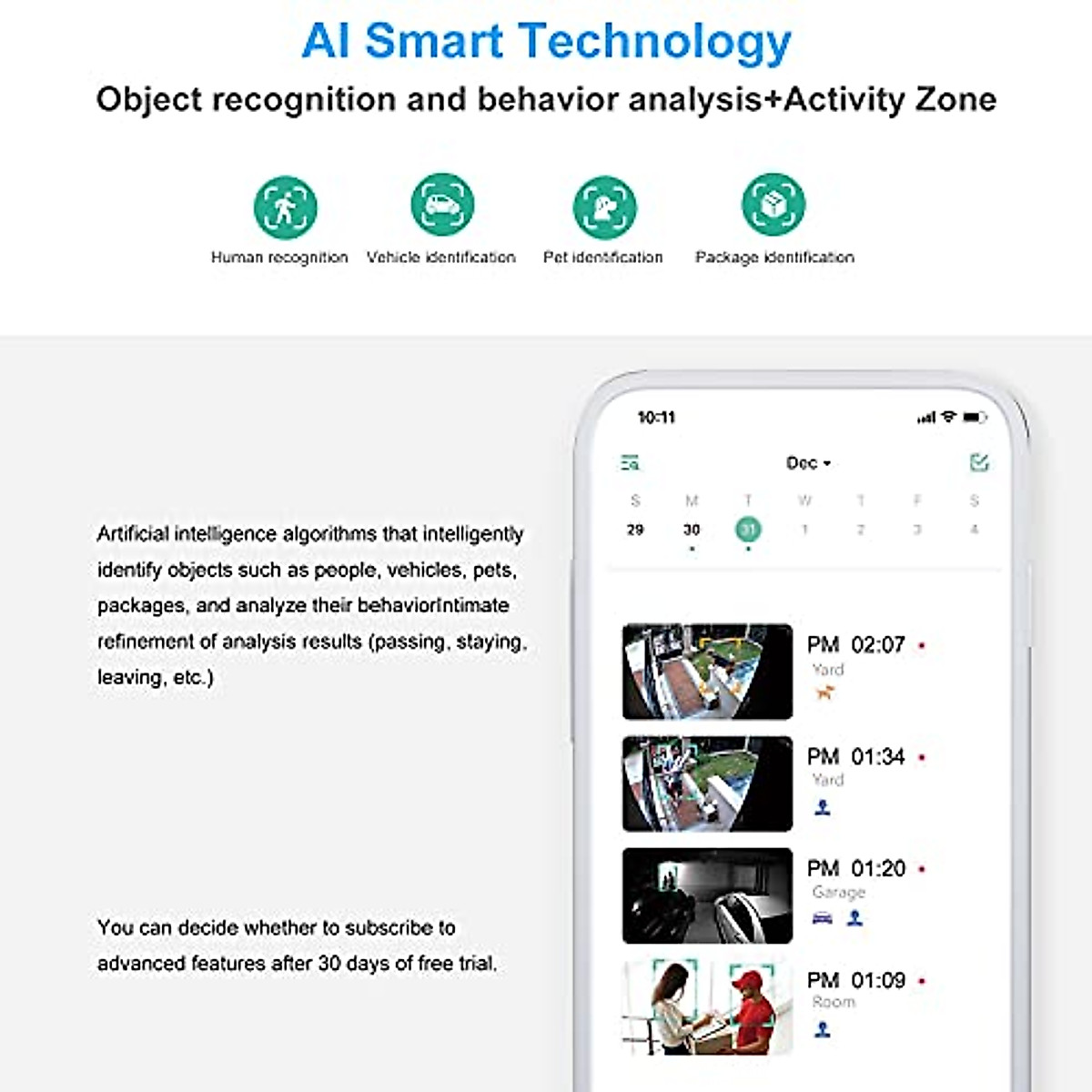 Security Camera Wireless Outdoor, 1080P HD Wireless Rechargeable Battery Powered WiFi Home Surveillance Camera with AI PIR, Waterproof, Night Vision, Motion Detection, 2-Way Audio and SD/Cloud Storage