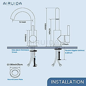 Airuida Chrome Polish Wet Bar Sink Faucet Single Handle Farmhouse Kitchen Small RV Bathroom Faucet Deck Mount Vanity Lavatory Mixer Tap One Hole 360 Degree Swivel Spout with Supply Hoses