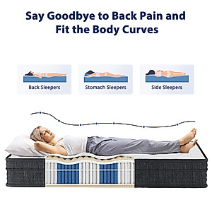 ROOMTEC King Mattress, 10 Inch Gel Memory Foam Hybrid Mattress, Pocket Spring Mattress in a Box for Motion Isolation, Strong Edge Support, Pressure Relief, CertiPUR-US (10 Inch, King)