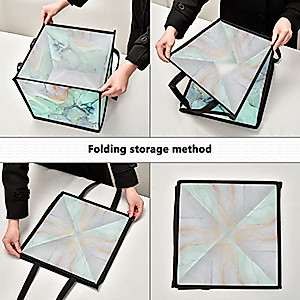 Blueangle Green Marble Texture Cube Storage Bin with Handles, 13 x 13 x 13 in, Large Collapsible Organizer Storage Basket for Home Décor（492）