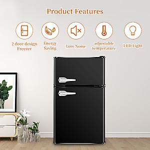 Kndko Compact Refrigerator 3.2 CU.FT. Fridge with Freezer - Dual Door Fridge - Adjustable Temperature, Energy Saving - Retro Refrigerator (Black)
