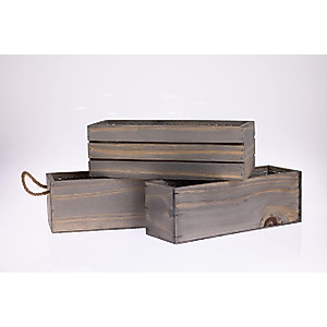 Wood Planter Box with Wine Crate Styled, 12x4 Inch Rectangular, Rustic Barn Wood, Plastic Liner, Wedding Flowers Holder, Home and Venue (12x4 Wine Crate Set of 4, Natural)