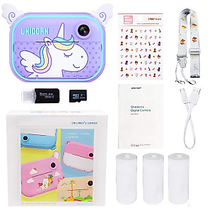 Instant Print Camera for Kids, Girls Boys Print Photo Selfie Video Digital Camera with Paper Film, 3-12 Years Old Children Mini Learning Toy Camera Gifts for Birthday Holiday Travel