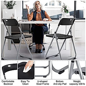 8 Pack Folding Plastic Chairs Pack Steel Folding Dining Chairs Folding Chairs Bulk Fold Up Event Chairs Portable Plastic Chairs with Steel Frame 440lb for Events Office Wedding Indoor Outdoor (Black)