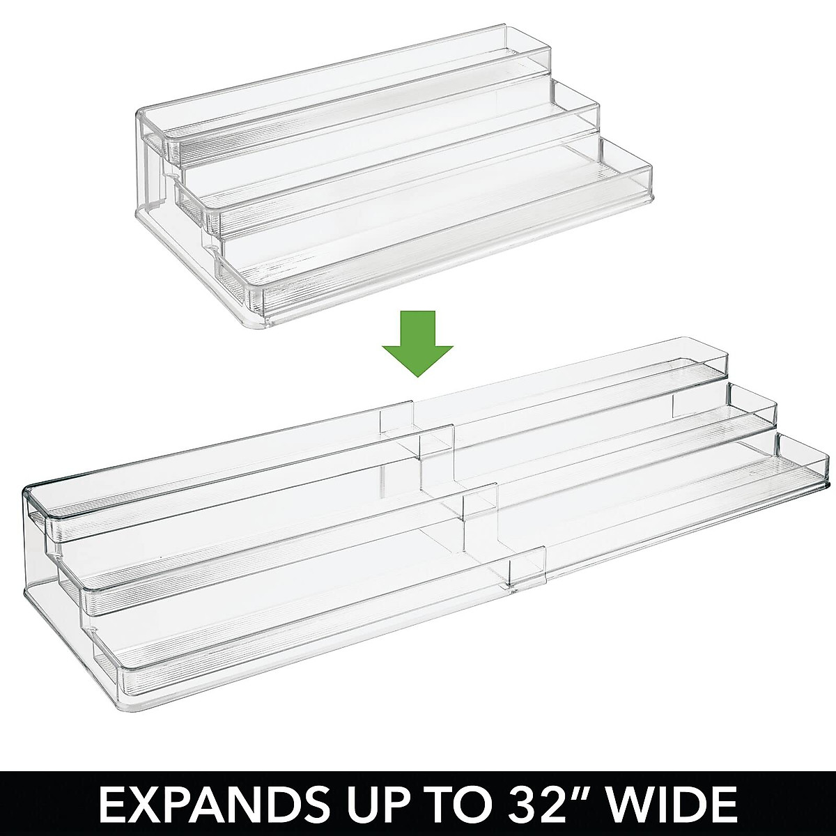 mDesign Large Adjustable, Expandable Plastic Vitamin Rack Storage Organizer Tray for Bathroom Vanity, Countertop, Cabinet - 3 Step Shelves - Holds Supplements, Medication - Clear