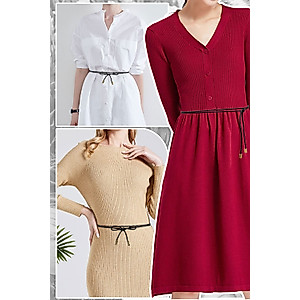 TeeYee Women PU Leather Knitted Waist String Belt/Rope/Chain Long Boho Wrap Skinny Belt (one size, black)