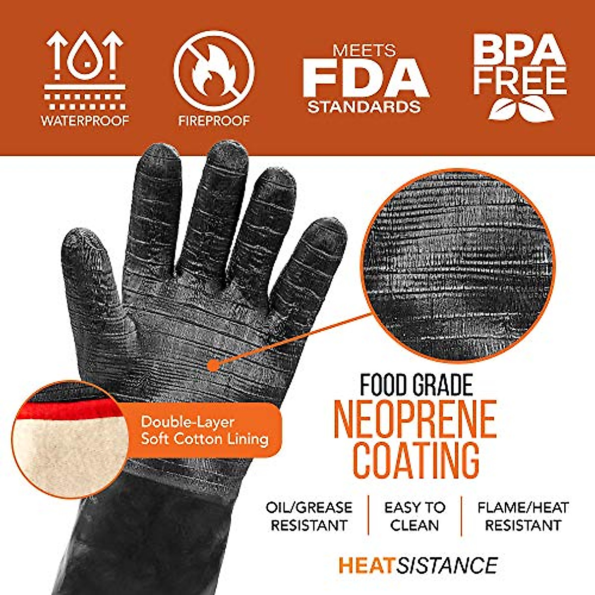 Grilling Gloves Heat Resistant BBQ Gloves - Heat Resistant Gloves for Cooking - Long Sleeve BBQ Gloves for Smoker - Textured BBQ Grill Gloves Easily Handle Hot Food - 14 Inch Extra Large Oven Gloves
