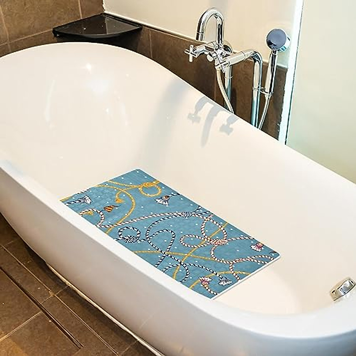 Bath Tub Shower Mat - Anti-Slip PVC Material 15.1x26.8 in, Gentle Cushioning Quick Drying Suction Cups Reliable Solution - Vintage Rope Pattern Non-Slip Floor Mat