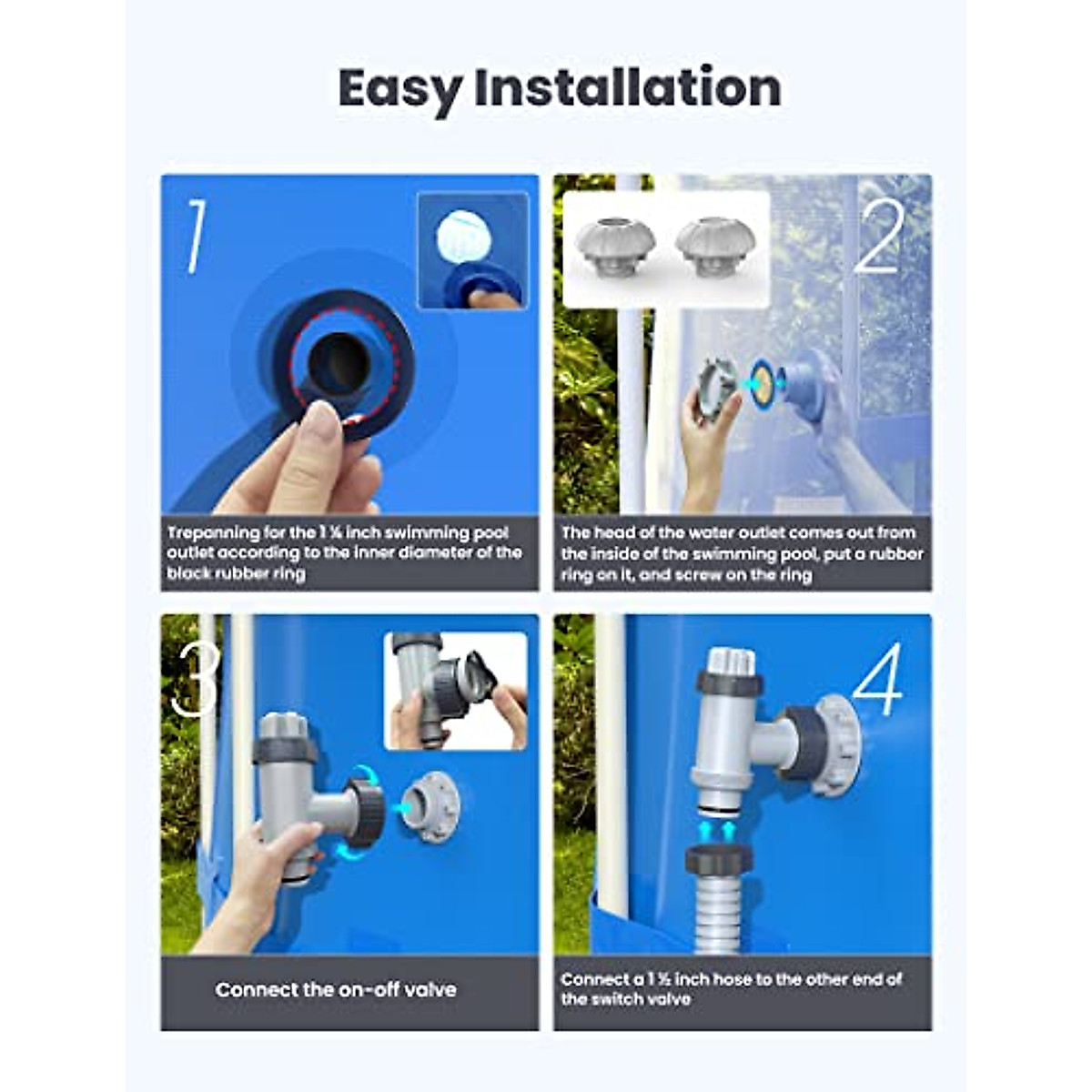 POOLHACKER Above Ground Pool Inlet and Outlet Ports Replacement Part Kit, Includes 2 On/Off Plunger Valve for Connection Pumps, Pool Replacement Parts