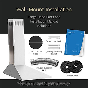 hOmeLabs 30 inch Wall Mount Range Hood Exhaust Fan for Kitchen - Stainless Steel with 3 Suction Speeds, LED Lights and Push Button Controls - Clears Area up to 220 CFM