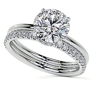 10K Solid White Gold Handmade Engagement Ring 3.00 CT Round Cut Moissanite Diamond Solitaire Wedding/Bridal Ring Set for Women/Her, for Wife