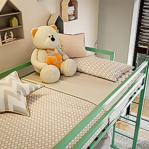 IKIFLY Junior Metal Twin Size Loft Bed Frame with 2 Ladders, Safety Guard Rail, Noise Free, Space-Saving Design - for Adults/Teens - Mint Green