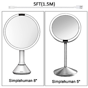 Rahhaze 5 Ft Micro USB Charging Cord Fit for Simplehuman Mirror 5" 8" Round Lighted Makeup Mirror Charger Adapter - White