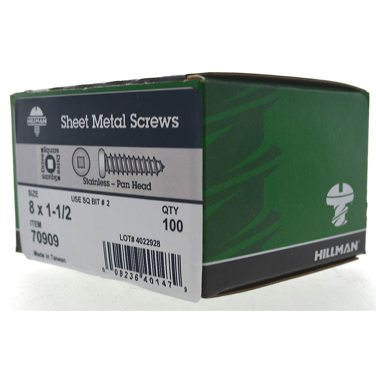 The Hillman Group 70909 8 X 1-1/2-Inch Stainless Steel Pan Head Square Drive Sheet Metal Screw, 100-Pack
