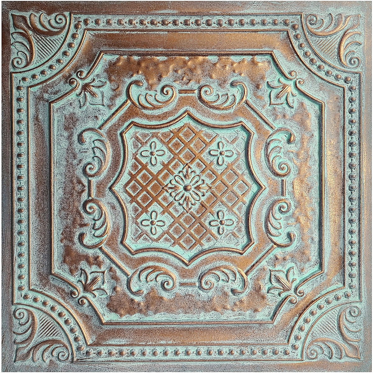 TD04 Weathered Copper Faux Tin Glue up, Drop in Ceiling Tile , Pack of 10 , Covers 40 sq.ft. Easy to Install, Great for DIY Projects, Suitable for Any Commercial or Residential Spaces.