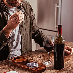 Cigar Ashtray Coaster Whiskey Glass Tray and Cigar Holder, Wooden Ash Tray, Slot to Hold Cigar, Cigar Rest, Cigar Accessories Set Gift for Men Dad, Great Decor for Home,Office or Bar