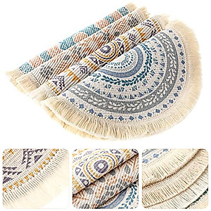 LUOZZY 4 Pcs Round Braided Placemats Table Mats Farmhouse Jute Table Mats with Pompom Tassel
