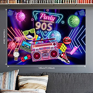 HJINGY 90s Party Decorations 80's 90's Theme Party Bundle includes Inflatable Gitar&Mobile Phone, Back To The 90's Banner, Tablecloth, Cake Toppers, Plates, Napkins, Hip-Hop Backdrop