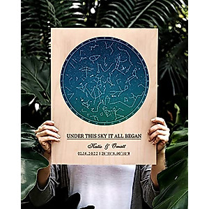 Bohva Gifts for Boyfriend Anniversary Wedding Gift for Him, Valentines Couples Engagement Birthday Gift for Husband, Personalized Gift for Men, Custom Star Map the Night Sky Print On Wood