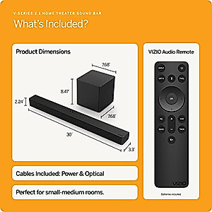 VIZIO V-Series 2.1 Home Theater Sound Bar with DTS Virtual:X, Wireless Subwoofer and Alexa Compatibility, V214x-K6, 2023 Model