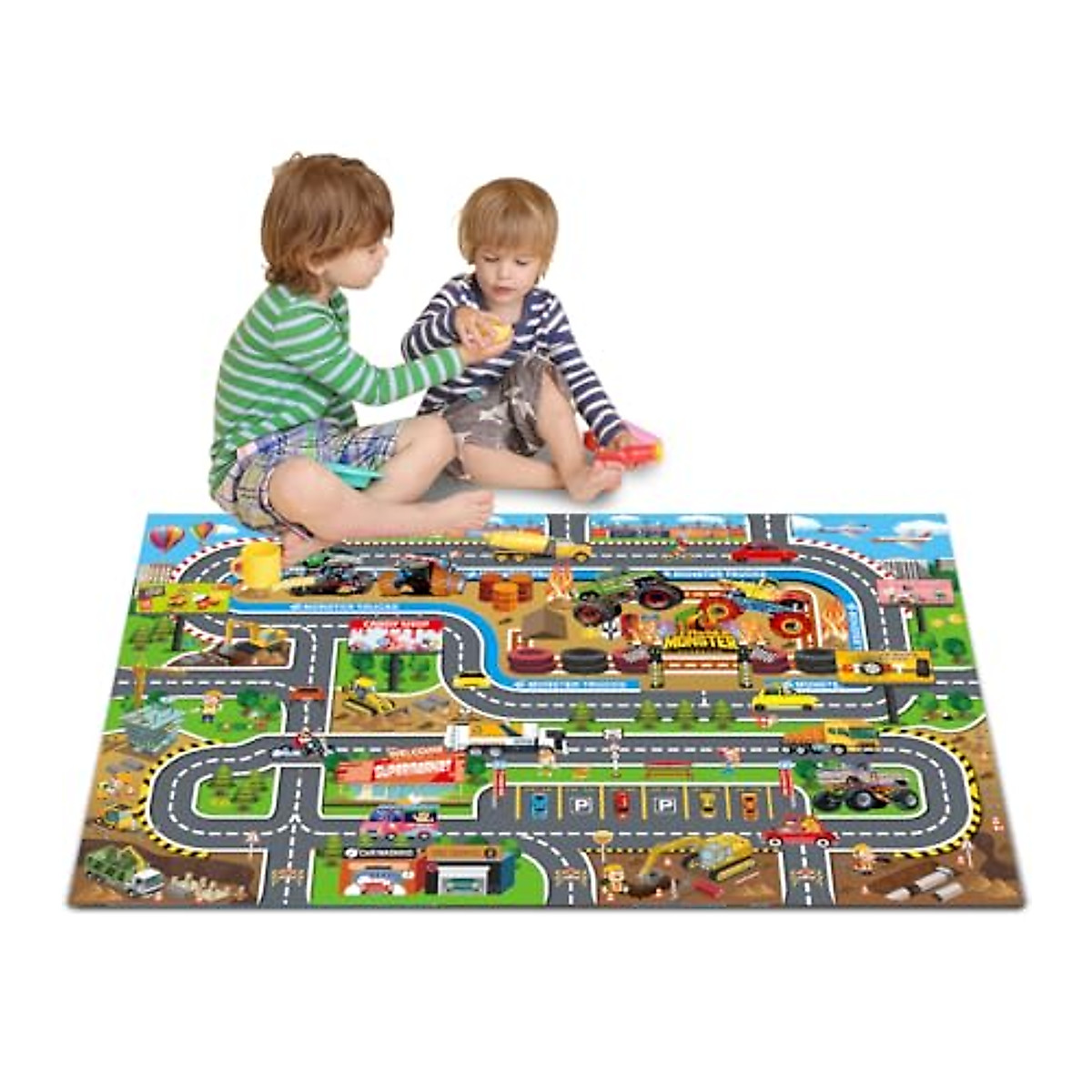 Oriate Kids Toy Dream Mat Monster Truck Activity Playmat, Multi Color Parent-Child Interaction Game Rug, Ideal Children's Educational Floor Mats for Monster Cars Construction Truck Toys 552-M
