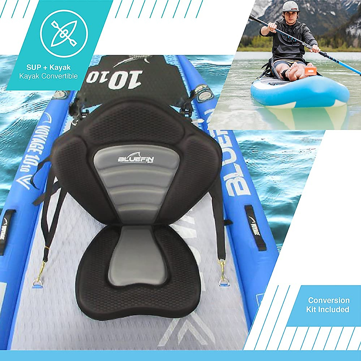 Bluefin SUP Voyage 10’10 Package with Cooler Box | Ultimate Activity Stand Up Inflatable Paddle Board | Added Stability | 20% Extra Width | Side Rails | 2X Fishing Rod Mounts | 5 Year Warranty