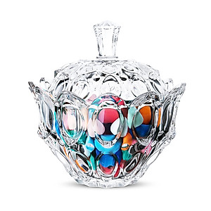 Diamond Star Glass Candy Dish With Lid, Crystal Clear Large Covered Candy Bowl Cookie Jar Candy Buffet Storage Container for Home and Kitchen Office (Large. H: 7", D: 6.5")
