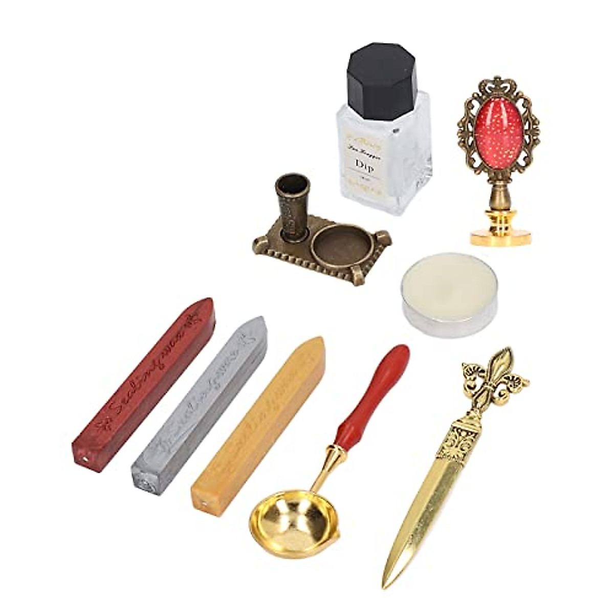 GLOGLOW Feather Pen Set, Vintage Calligraphy Quill Pen Set with 5 Nibs Stamp Pen Holder Letter Knife Spoon Empty Ink Bottle for Calligraphy Lovers Wine Red