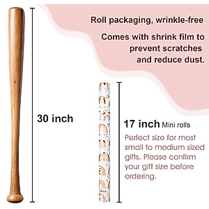 Afucus Boho Rainbow Wrapping Paper, Gold Foil Rainbow, Clouds, Hearts and Stars Themed Gift Wrap Paper, Cute Mini Rolls for Birthday, Baby Shower, Boy, Girl, Kids (17 Inch X 33 Feet)