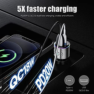 LENCENT Bluetooth 5.3 FM Transmitter,Full Metal Bluetooth car Adapter with PD 20W & QC3.0 Fast Charger,Hi-Fi Music/Clear Calling car FM Bluetooth Adapter,【Color Light】