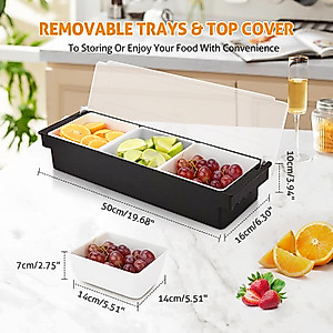 WICHEMI Fruit, Veggie & Condiment Caddy with Lid Dispenser Tray Plastic Garnish Station for Bartending & Serving Taco, Ice Cream, Salad Bar - Topping Organizer for Restaurant Supplies (3 Compartment)