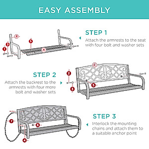 Best Choice Products 2-Person Metal Outdoor Porch Swing, Hanging Steel Patio Bench for Garden, Deck, Yard w/Weather-Resistant Steel, 485lb Weight Capacity - Bronze