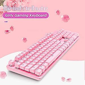Lomiluskr JXZJ Pink Wired Mechanical Keyboard with White Backlit, 22 Lighting Effects, 104 Keys Anti-Ghosting Gaming Keyboard (Pink, Blue Switch)