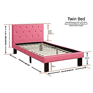 Poundex PU Upholstered Platform Bed, Twin, Pink