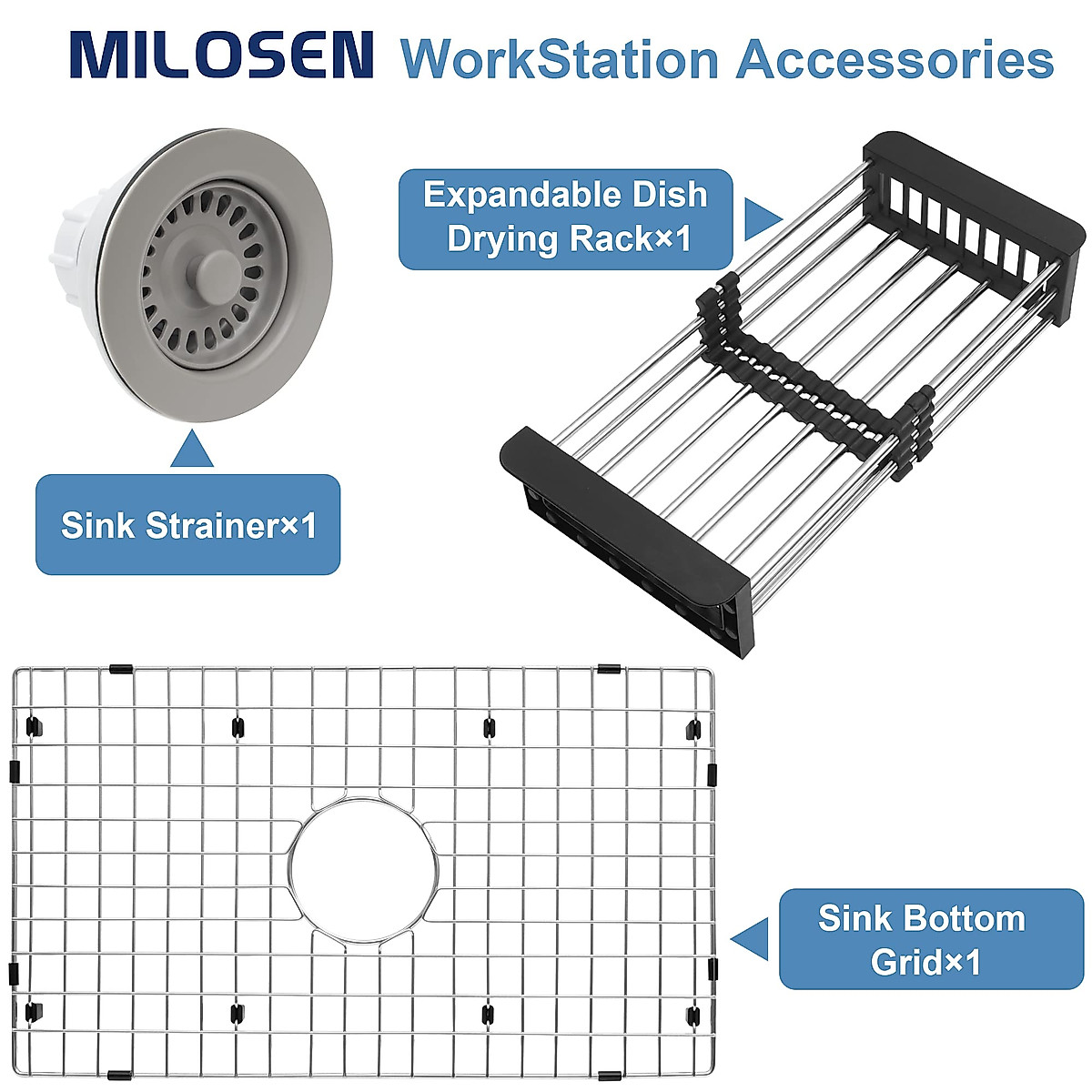 MILOSEN Granite Gray Kitchen Sink, 28 * 18 Inch Undermount Kitchen Sinks, Single Bowl Kitchen Sink Grey