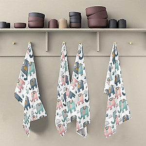 Kigai Elephant Kitchen Towels, 18 x 28 Inch Super Soft and Absorbent Dish Cloths for Washing Dishes, 4 Pack Reusable Multi-Purpose Microfiber Hand Towels for Kitchen