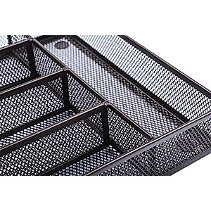 titivate Kitchen Cutlery Tray, Silverware Tray for Drawer with 5 Compartments Storage, Utensil Drawer Organizer Mesh Flatware Silverware Holder for Forks/Knives/Spoons (Silver)