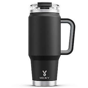 Meoky 32 oz Tumbler with Handle, Insulated Tumbler with Lid and Straw, Stainless Steel Travel Mug, Keeps Cold for 24 Hours, 100% Leak Proof, Fits in Car Cup Holder (Night)