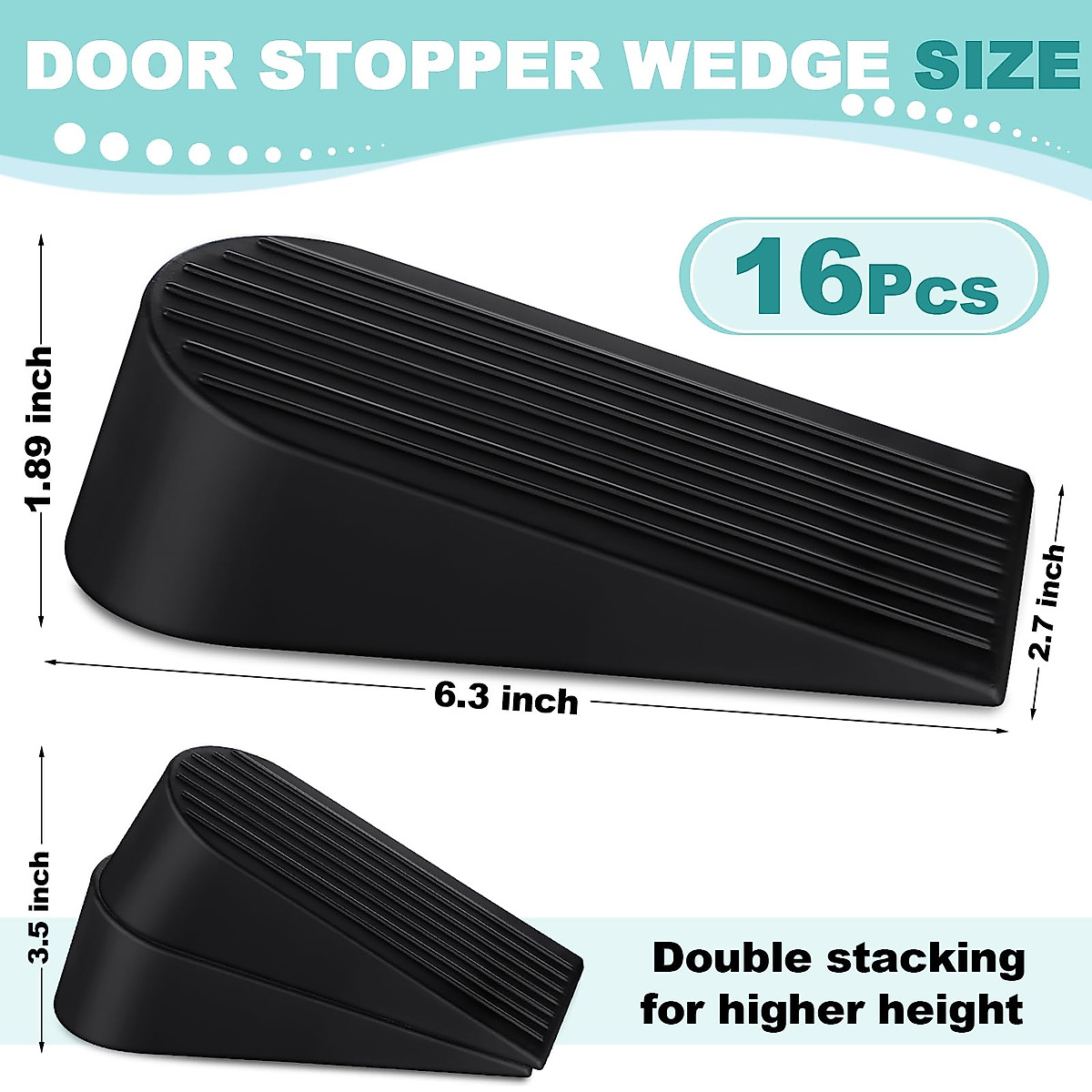 Frienda 16 Pack Large Door Stoppers Heavy Duty Rubber Stopper for Bottom of Door Wedge Stopper for Home Office (Black)