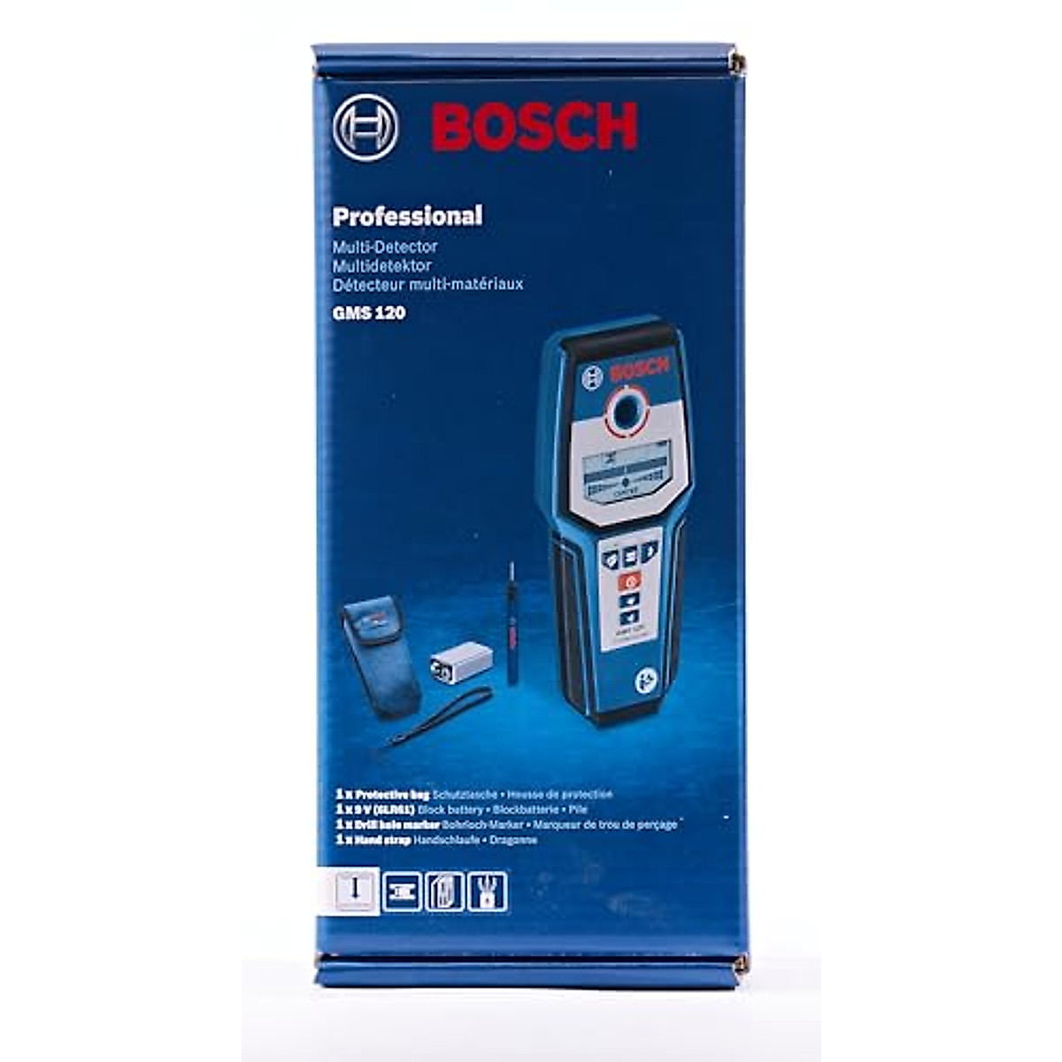 Bosch Professional Stud Finder GMS 120 (Drill Hole Marker, max. Detection Depth Wood/Magnetic Metal/Non-Magnetic Metal/Live Cable: 38/120/80/50 mm, in Cardboard Box) - Amazon Exclusive Set