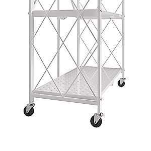 SogeHome 3-Tier Foldable Storage Shelf, Movable Metal Rack Cart, Home Display Shelf with Rolling Wheels for Kitchen, Living-Room, Bathroom, Bedroom, White
