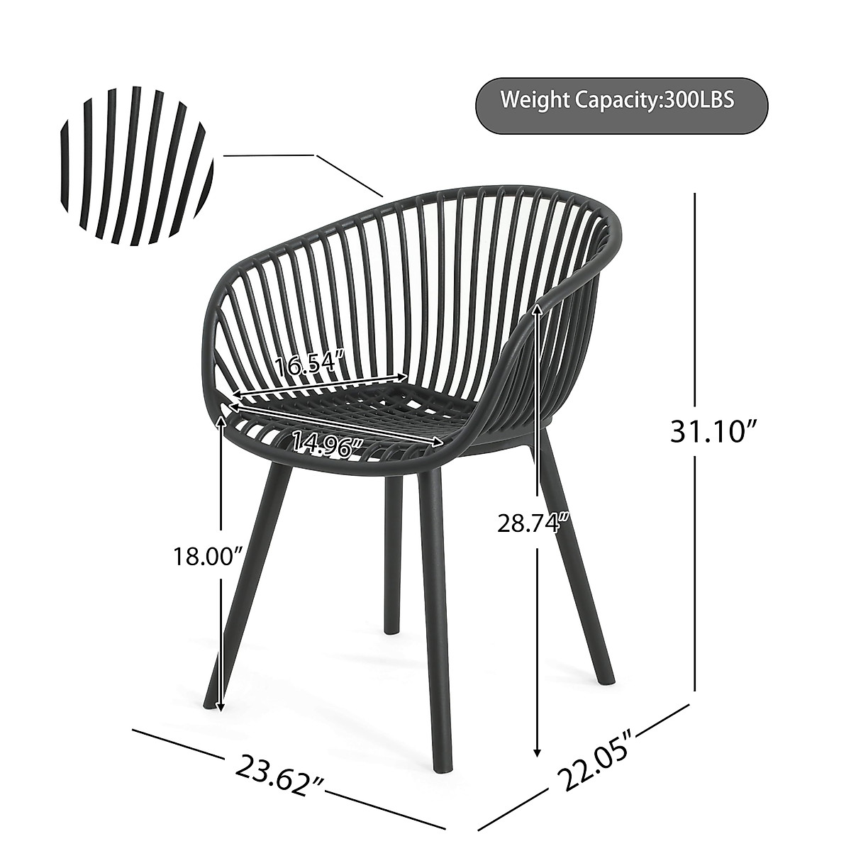 Christopher Knight Home Modern Accent Chair–Black Outdoor Patio Chairs Set of 2 – Lounge Chairs for Balcony or Garden – Weave Design – Stylish and Comfortable Seating for Backyard or Terrace