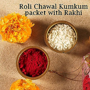 ARTISENIA Rakhi for Brother Set of 2 Rakhi Set | Raksha Bandhan Greeting Card | Roli Chawal Tika - Raksha bandhan Bro Rakhi for Brother Designer Kundan Rakhi | Rakhi for Bhaiya | Rakhi Thread RNJ002