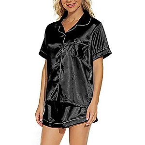 VENTELAN Women's Pajama Set Plus Size Super-Soft Short & Long Sleeve Top With Pants Two-piece Pjs Set,S Solid Black