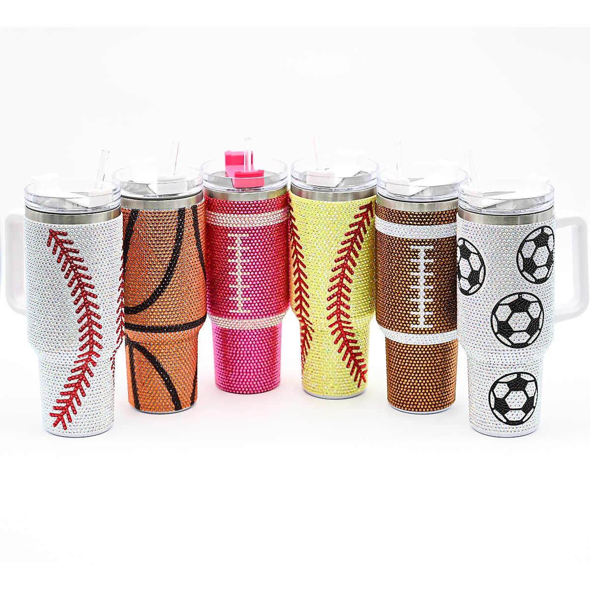 SEM LIFE 40 Oz Rhinestone Bling Tumbler with Handle and Straw (SOCCER), Stainless Steel and Double Wall Insulated